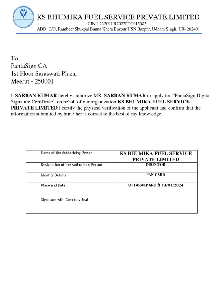 Authorization for Digital Signature Application | PDF