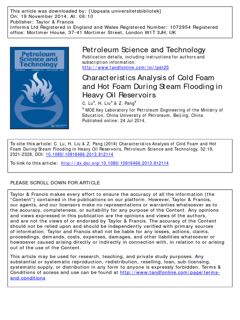 Characteristics Analysis of Cold Foam and Hot Foam During Steam Flooding | PDF | Foam ...