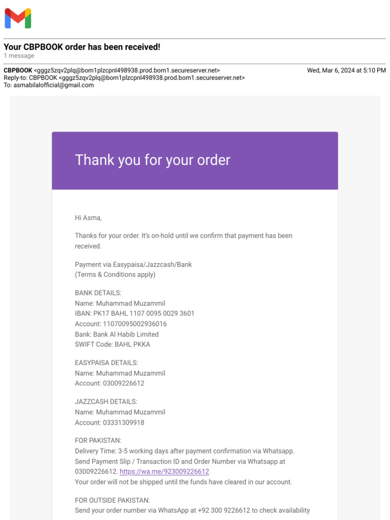 CBPBOOK Order Confirmation Details | PDF | Pakistan | Banking