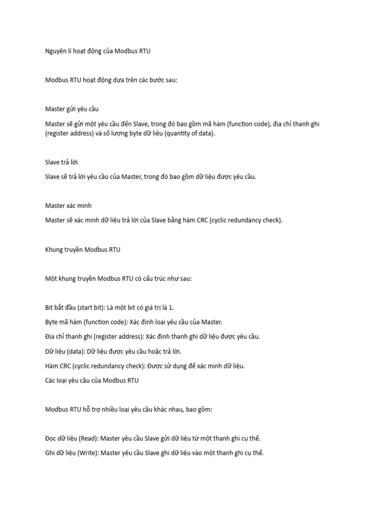Nguyên Lí Ho T Đ NG C A Modbus RTU | PDF