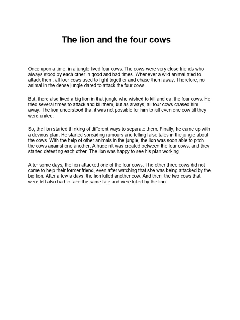 The Lion and the Four Cows: A Fable | PDF