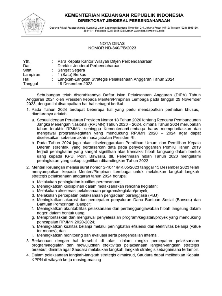 Langkah-Langkah Strategis Pelaksanaan Anggaran Tahun 2024 | PDF | Bisnis