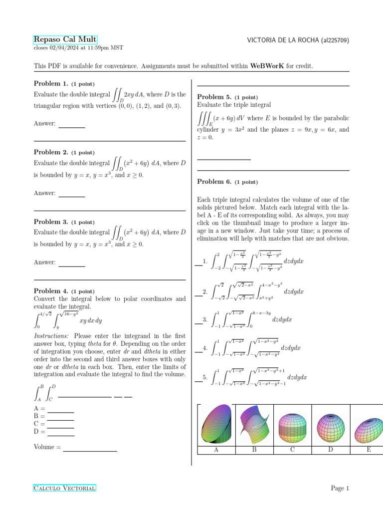 CalV E2024.al225709.Repaso Cal Mult | PDF | Integral | Euclidean Geometry