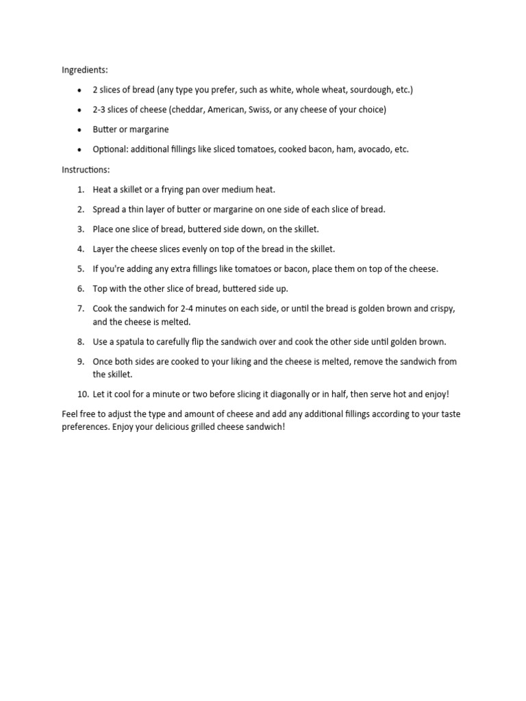Grilled Cheese Sandwich Recipe | PDF