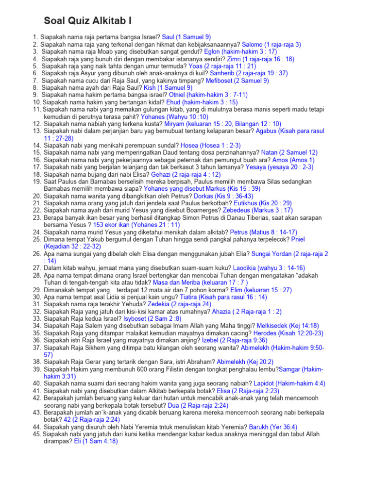 Soal Quiz Alkitab I | PDF