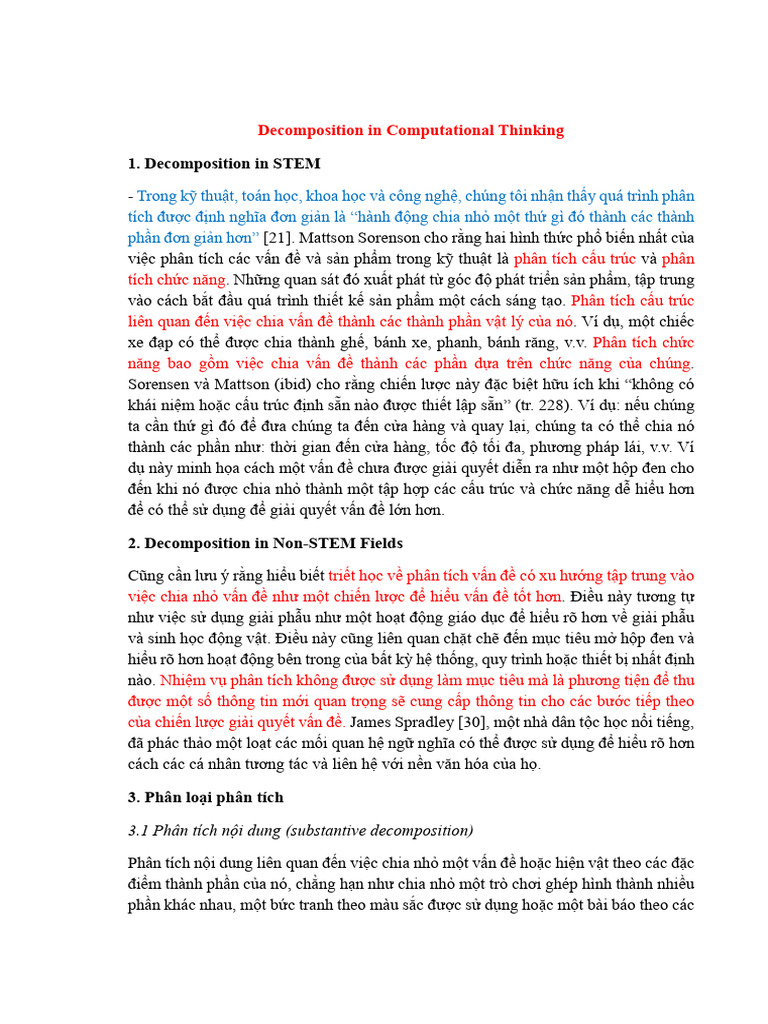 Tóm tắt Decomposition in Computational Thinking | PDF