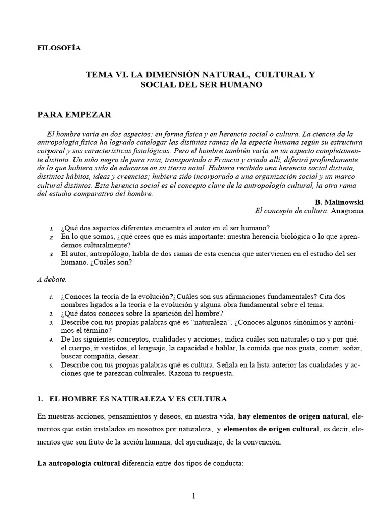 Tema VI. Dim. Natural, Cultural y Social. | PDF | Evolución | Especies