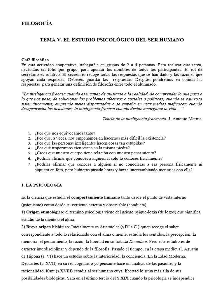Tema v. El Estudio Psicológico Del Ser Humano. | PDF | Mente | Mente inconsciente