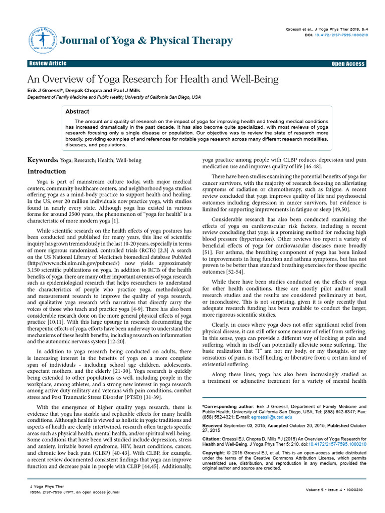 Journal of Yoga & Physical Therapy: An Overview of Yoga Research For ...