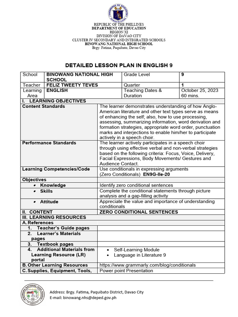 DLP-COT1-G9 - ZERO Conditionals | PDF | Learning | Critical Thinking