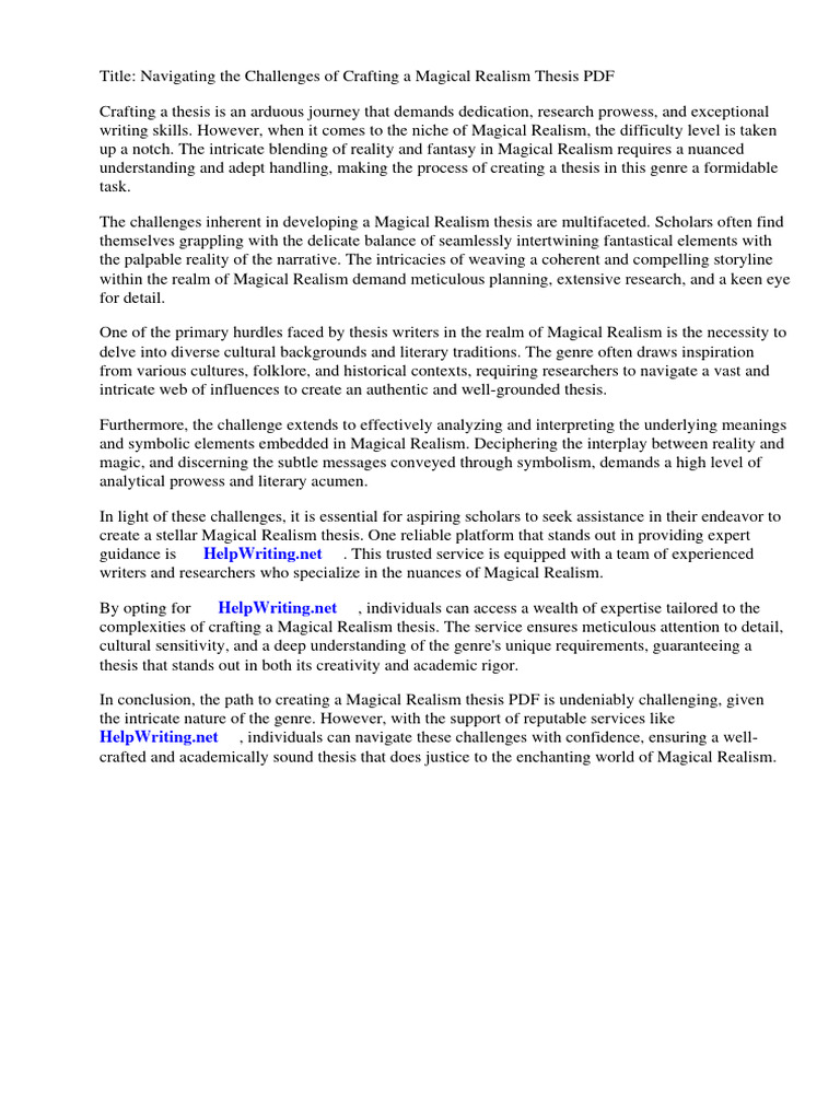 Magical Realism Thesis PDF | PDF | Realism (Arts) | Gabriel García Márquez