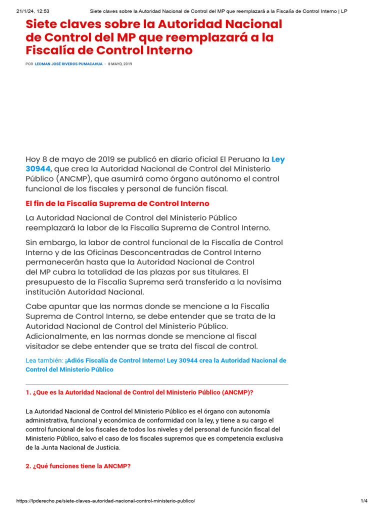 Siete Claves Sobre La Autoridad Nacional de Control Del MP Que Reemplazará A La Fiscalía de ...