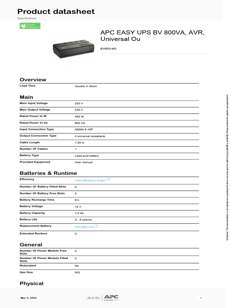 APC_Easy-UPS_BV800I-MS | PDF | Electrical Engineering | Electricity