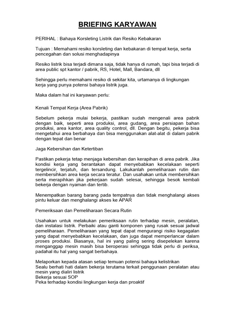 Briefing Karyawan | PDF