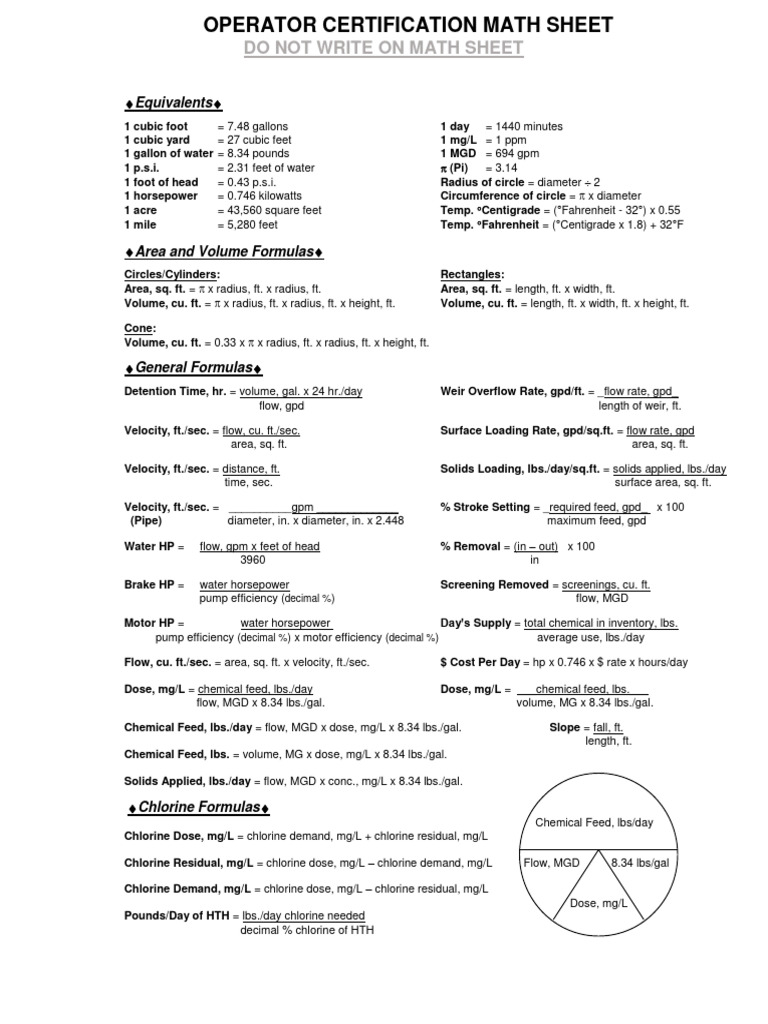 Water and Wastewater Math Formulas | PDF | Chemical Engineering ...
