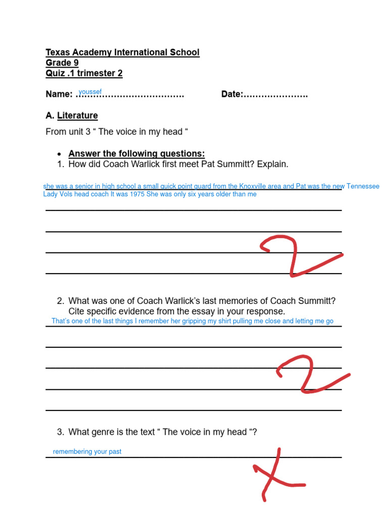 Grade 9 Quiz 1 Trimester 1 (1) Ans - Signed | PDF | Cognition
