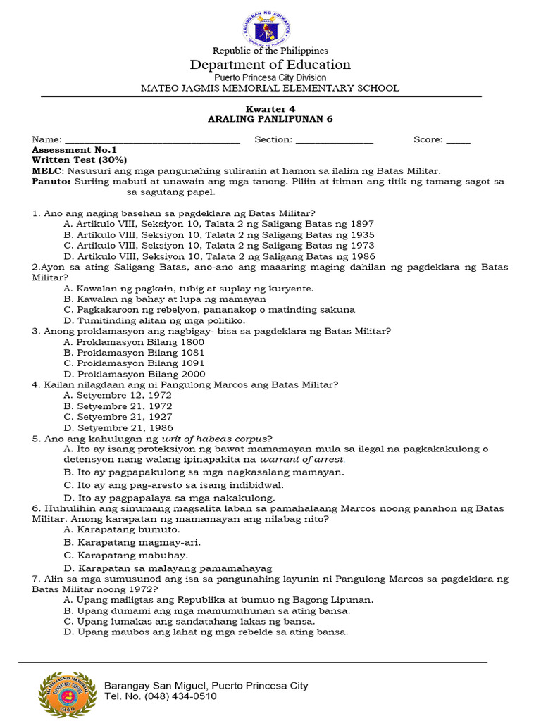 ASSESSMENT Q4-W1-5 | PDF