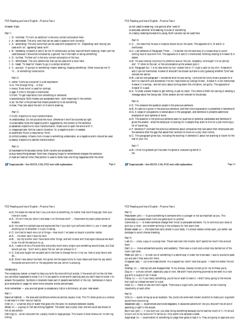 FCE Reading & Use of English Test 2 | PDF | English Language | Verb