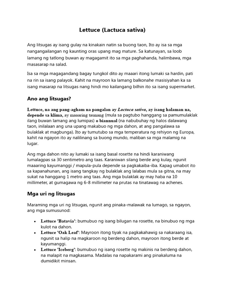 Lettuce (Lactuca Sativa) | PDF