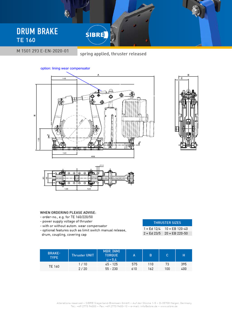 TE 160 Drum Brake Specifications | PDF | Equipment | Motor Vehicle