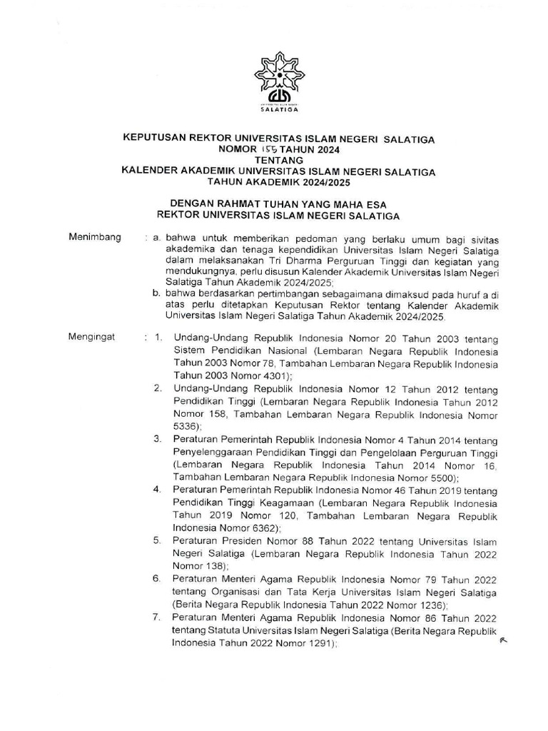 SK Rektor Kalender Akademik 2024-2025 - Compressed | PDF