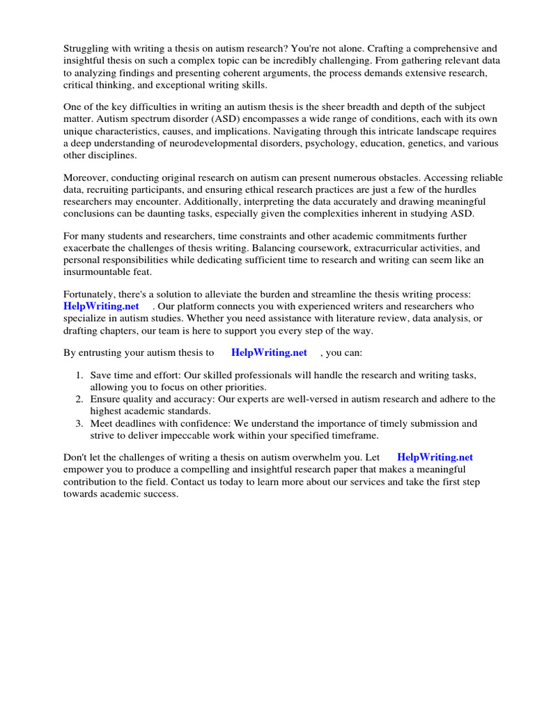 Autism Thesis Research Paper | PDF | Autism Spectrum | Mental Disorder