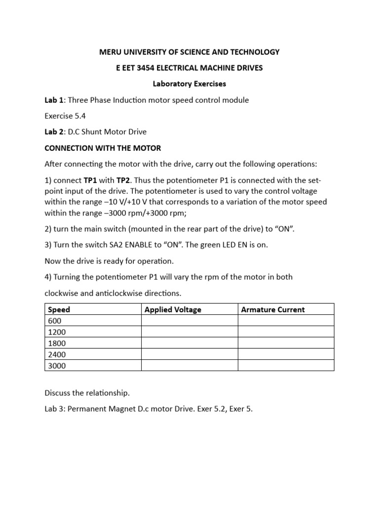 Electrical Machine Drives Lab | PDF