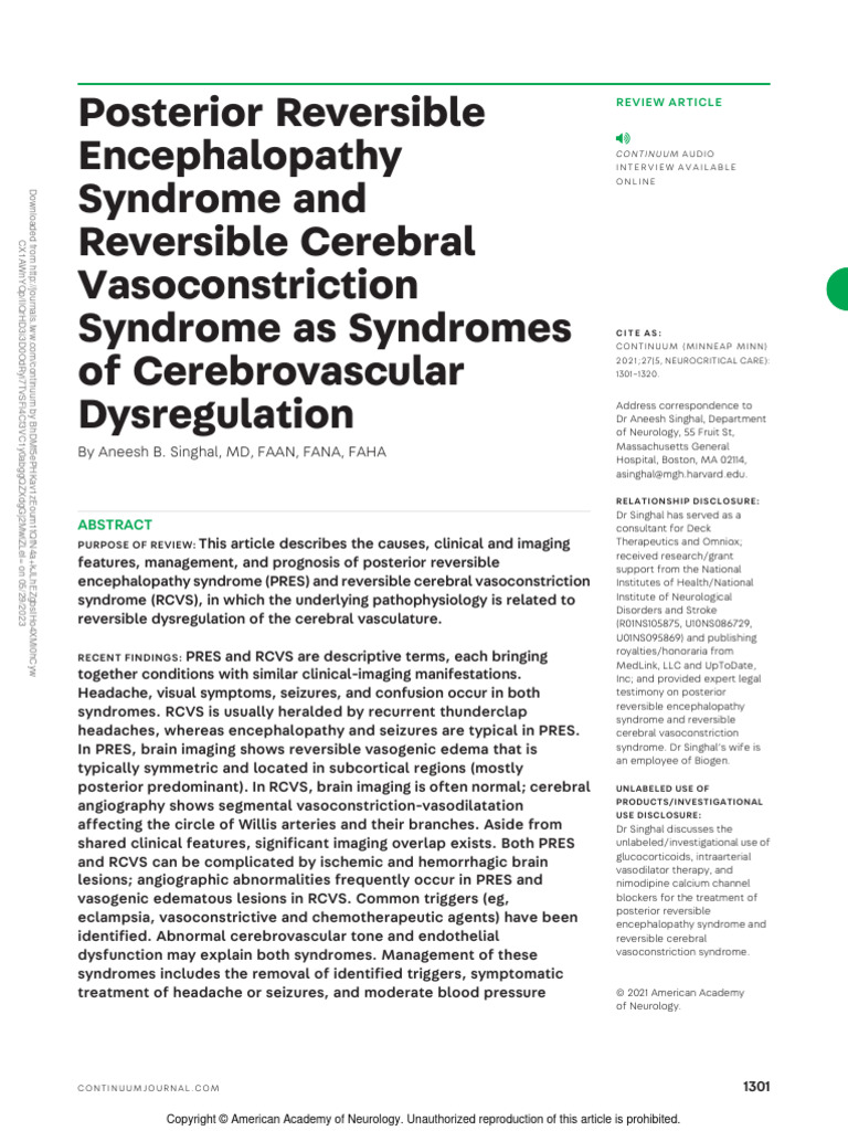 Posterior Reversible Encephalopathy Syndrome and Reversible Cerebral ...