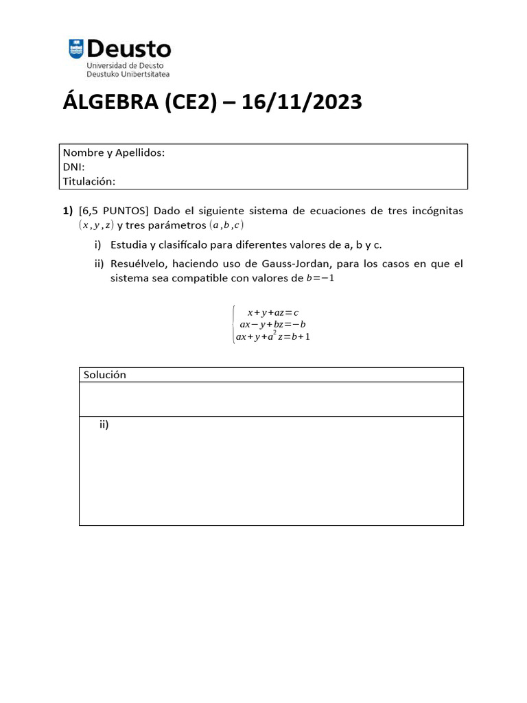 Examen Algebra 2324 CE2 | PDF | Métodos y materiales de enseñanza