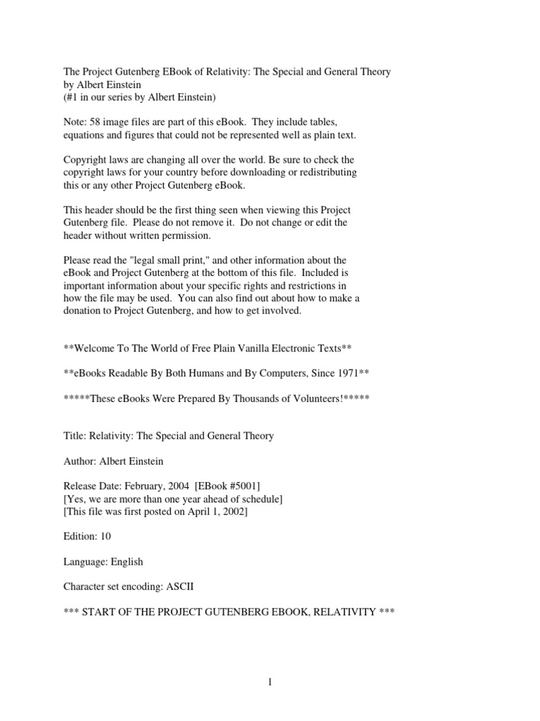 Relativity The Special and General Theory Einstein | PDF | Special ...