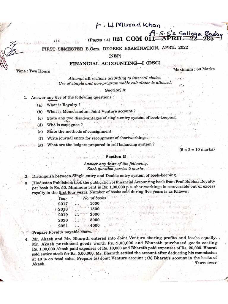 FIN.ACC questions paper 2022 | PDF