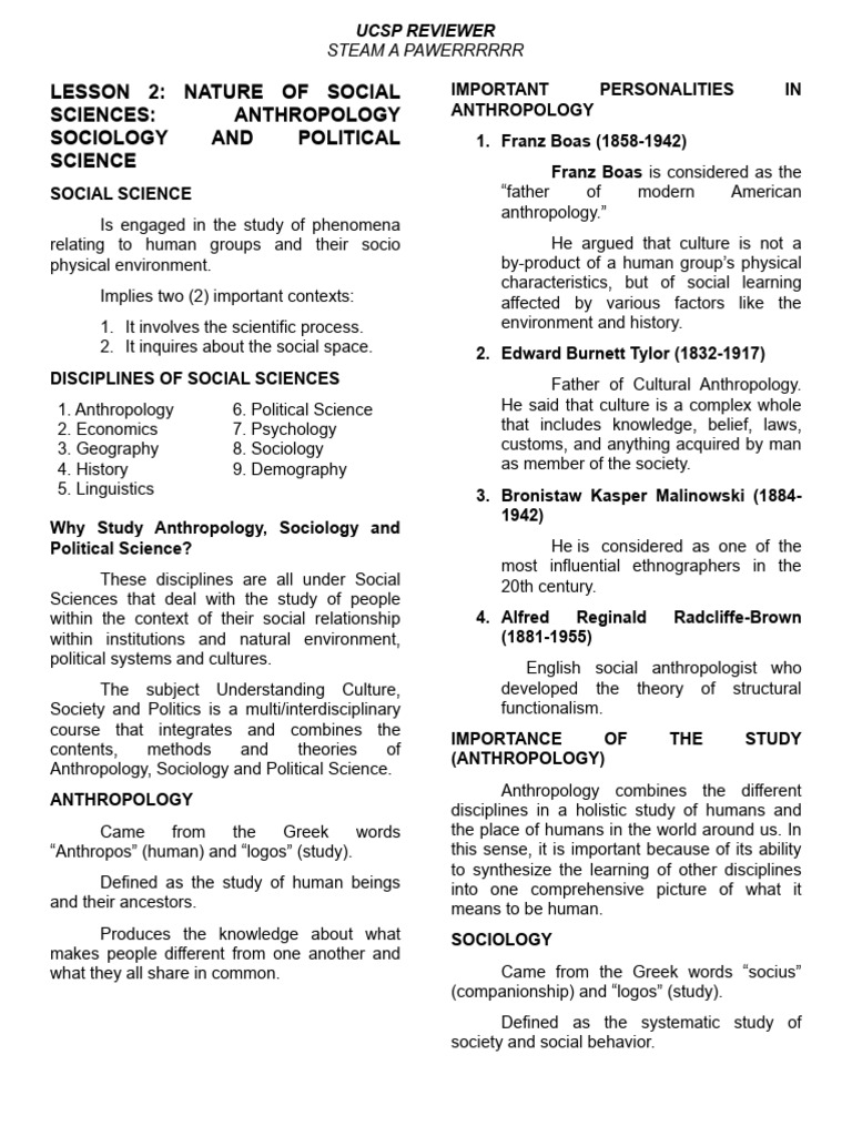 USCP Reviewer | PDF | Anthropology | Social Sciences