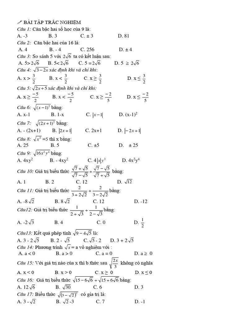 250 Cau Hoi Trac Nghiem Toan 9 | PDF