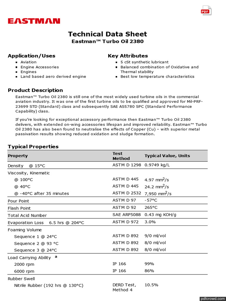 Eastman 2380 Tech Sheet | PDF | Motor Oil | Chemical Substances