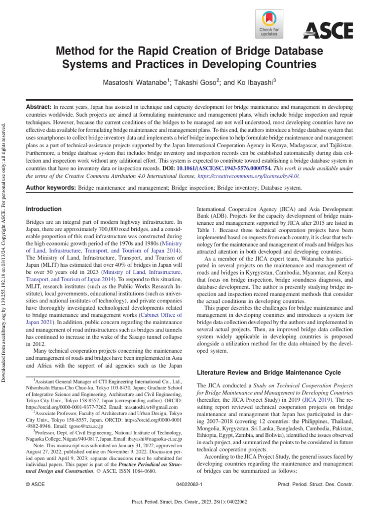 Watanabe Et Al 2022 Method for the Rapid Creation of Bridge Database Systems and Practices in ...