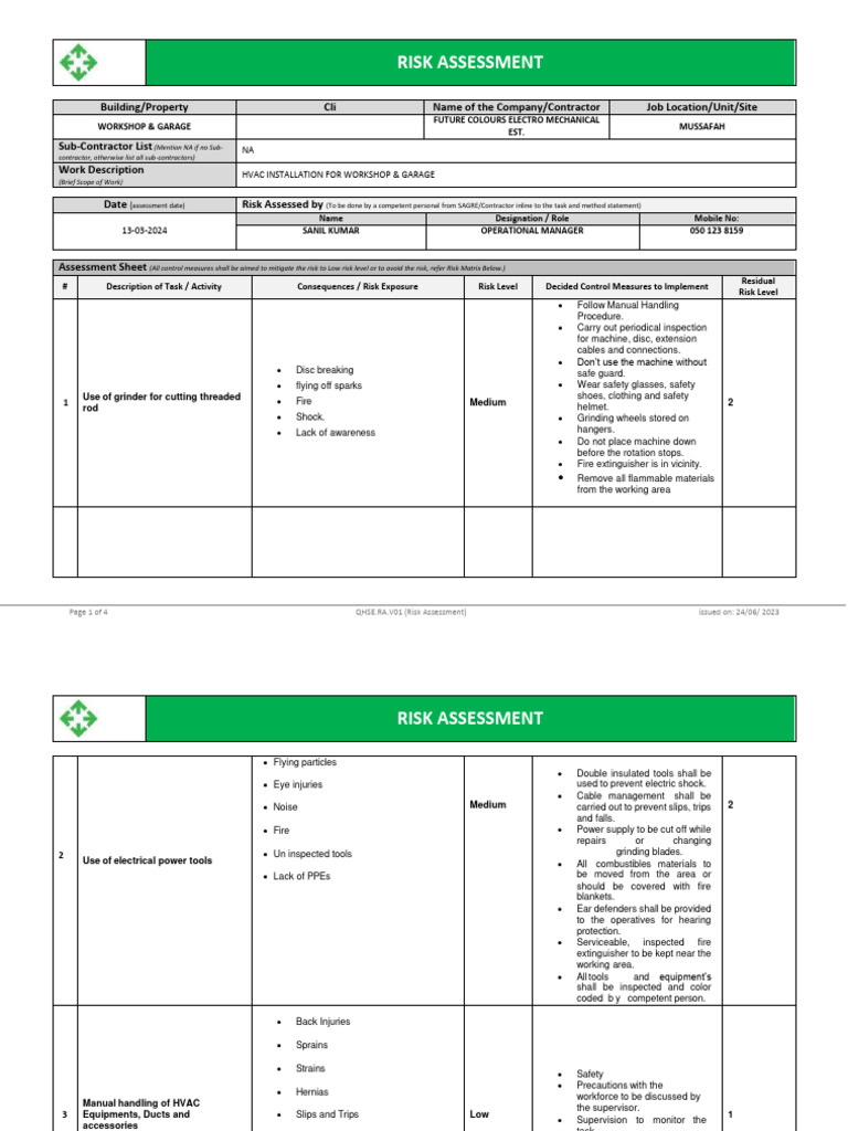 Risk Assessment Sheet | PDF | Personal Protective Equipment | Risk