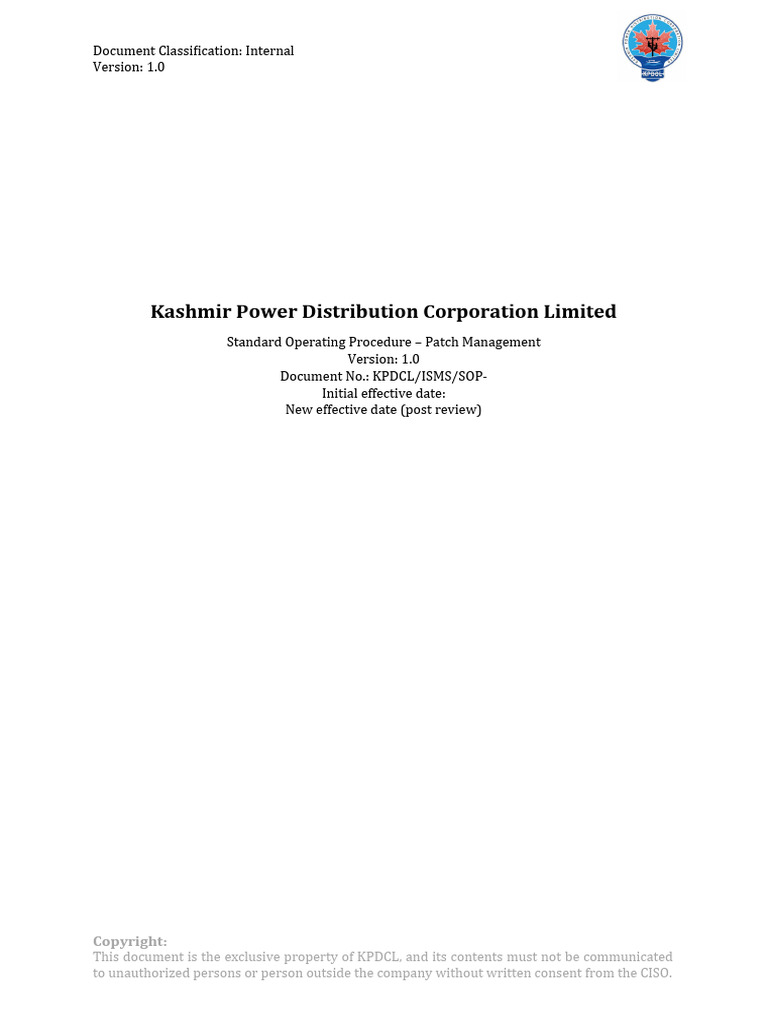 KPDCL SOP Patch Management | Download Free PDF | Information Security | Vulnerability (Computing)
