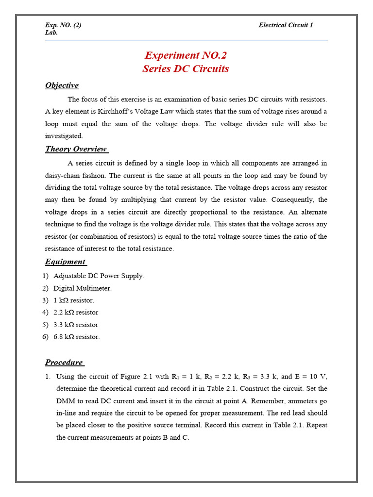 Exp 2 Series DC Circuits | PDF | Voltage | Resistor