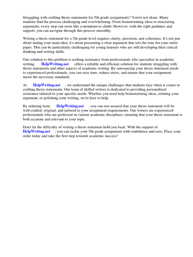 Thesis Statements For 5th Grade | PDF | Essays | Thesis