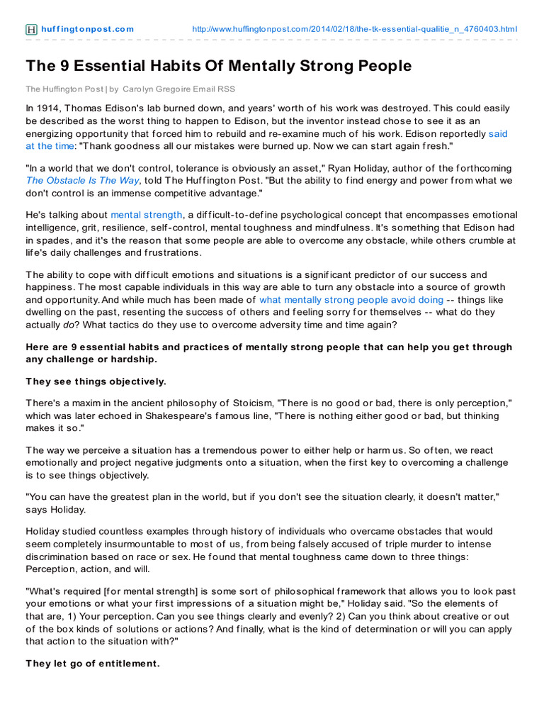 The 9 Essential Habits of Mentally Strong People | PDF | Grit ...
