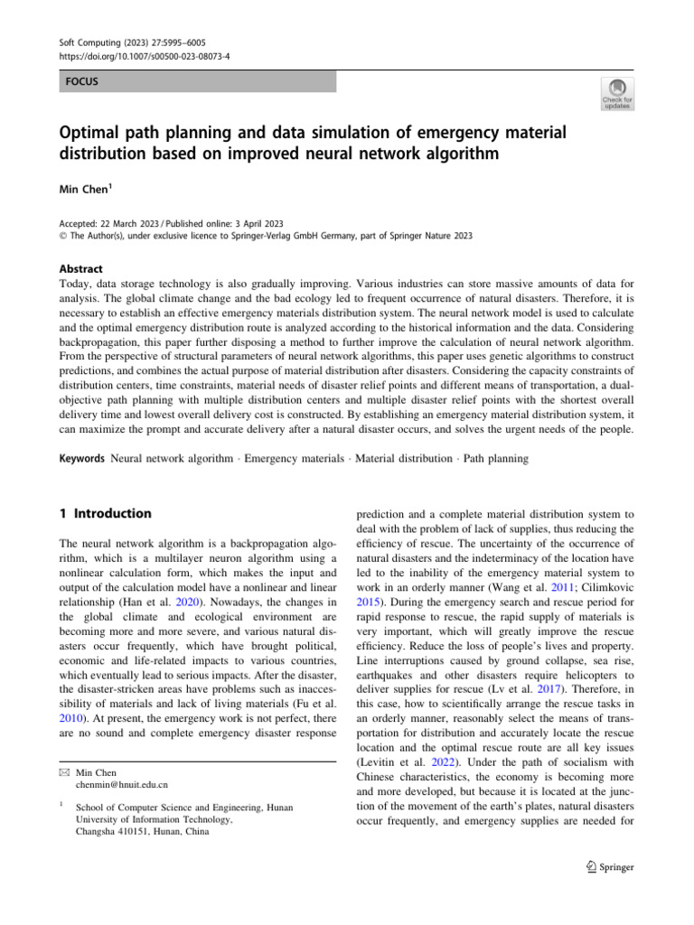 Optimal Path Planning and Data Simulation of Emergency Material Distribution Based On Improved ...