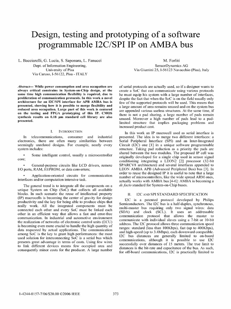 Design I2c Spi On AMBA BUS | PDF | System On A Chip | Field Programmable Gate Array
