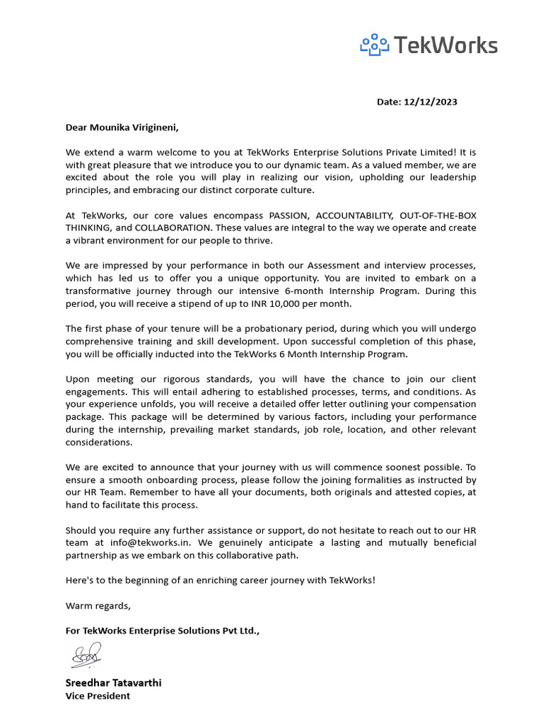 Welcome to TekWorks Internship | PDF