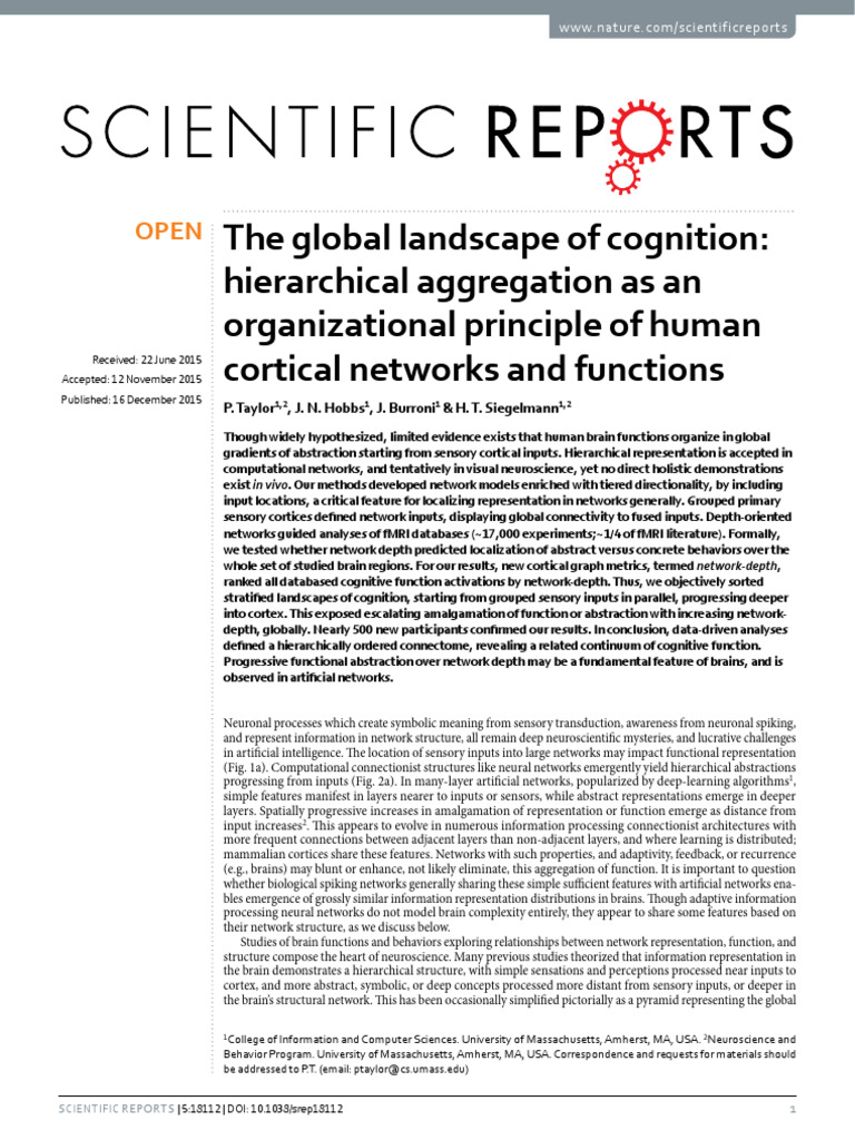 The Global Landscape of Cognition - Hierarchical Aggregation As An Organizational Principle of ...