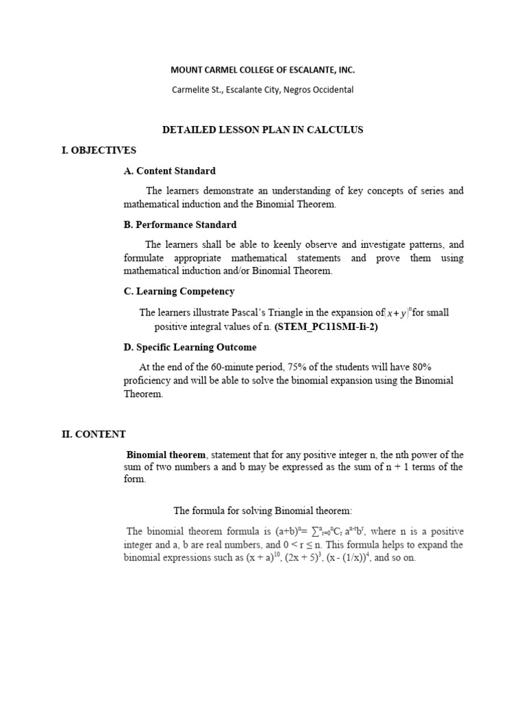Renan Lesson Plan of Basic Calculus | PDF | Mathematics