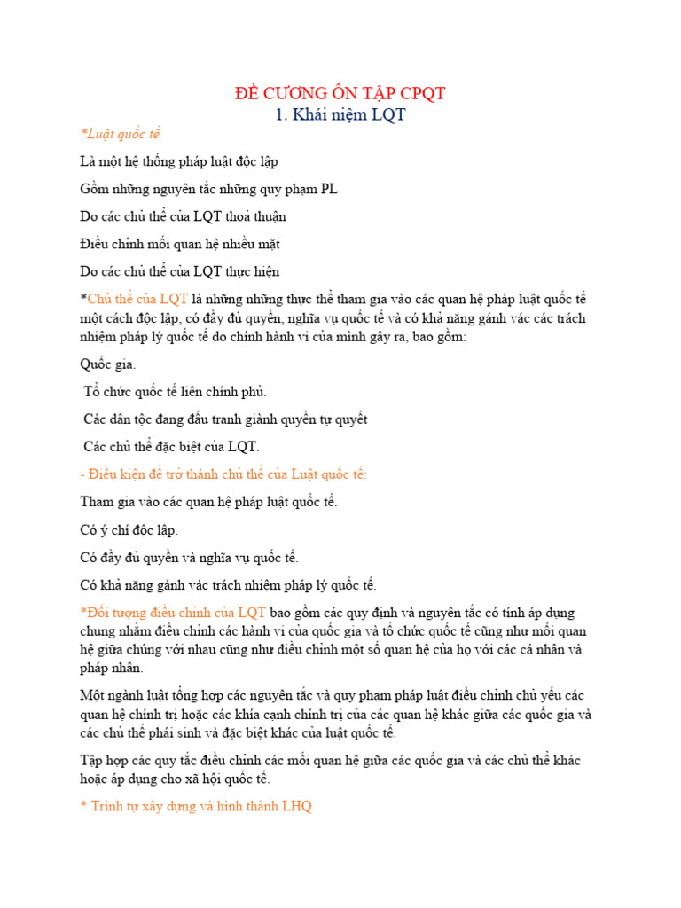 ĐỀ CƯƠNG ÔN TẬP CPQT | PDF