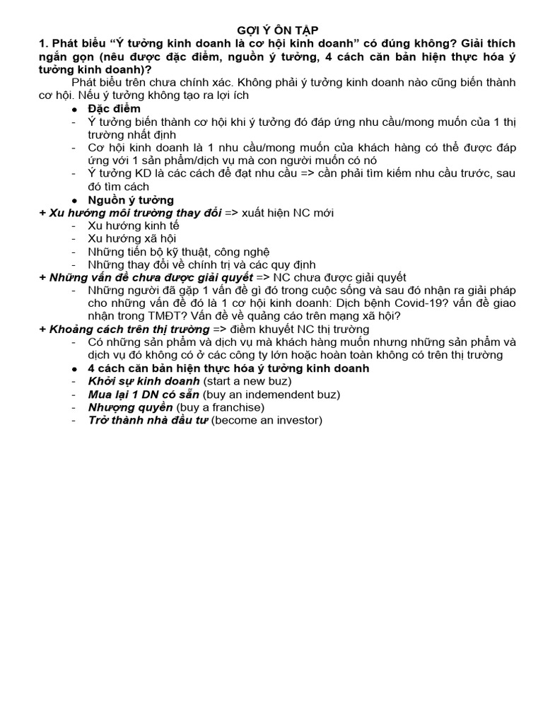 Đề cương KNKD | PDF