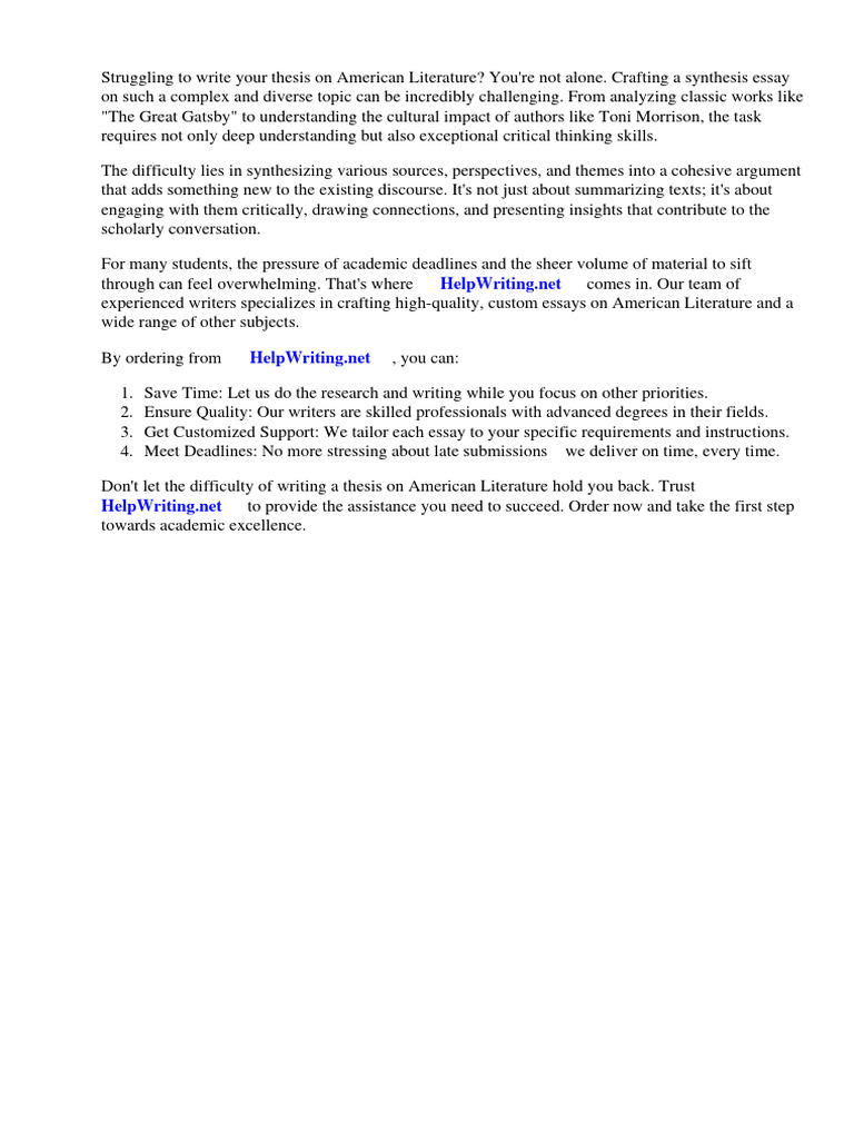 Synthesis Essay American Literature | PDF | Essays | Apa Style