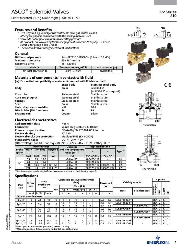 Catalog Series 210 Hung Diaphragm Asco Emea Ap en 5084892 | PDF | Valve ...