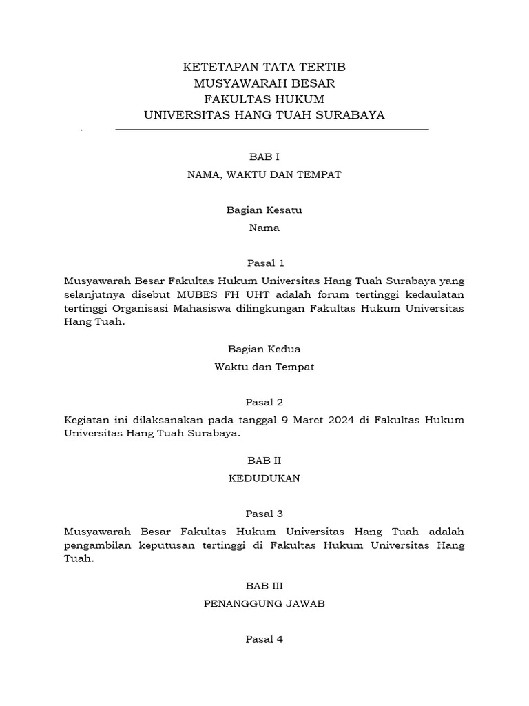 Ketetapan Tata Tertib Mubes FH Uht | PDF